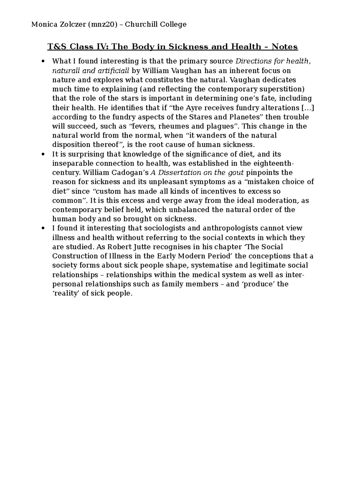 The Body in Sickness and Health - Vaughan dedicates much time to ...