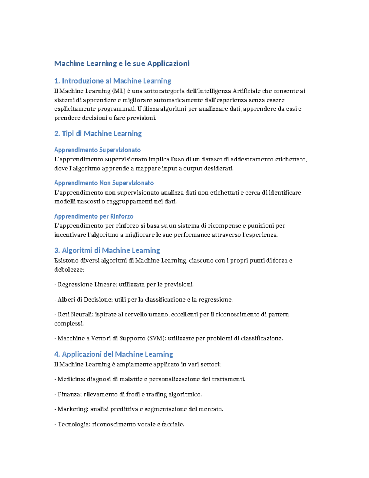 Machine Learning Applicazioni - Machine Learning e le sue Applicazioni 1. Introduzione al ...