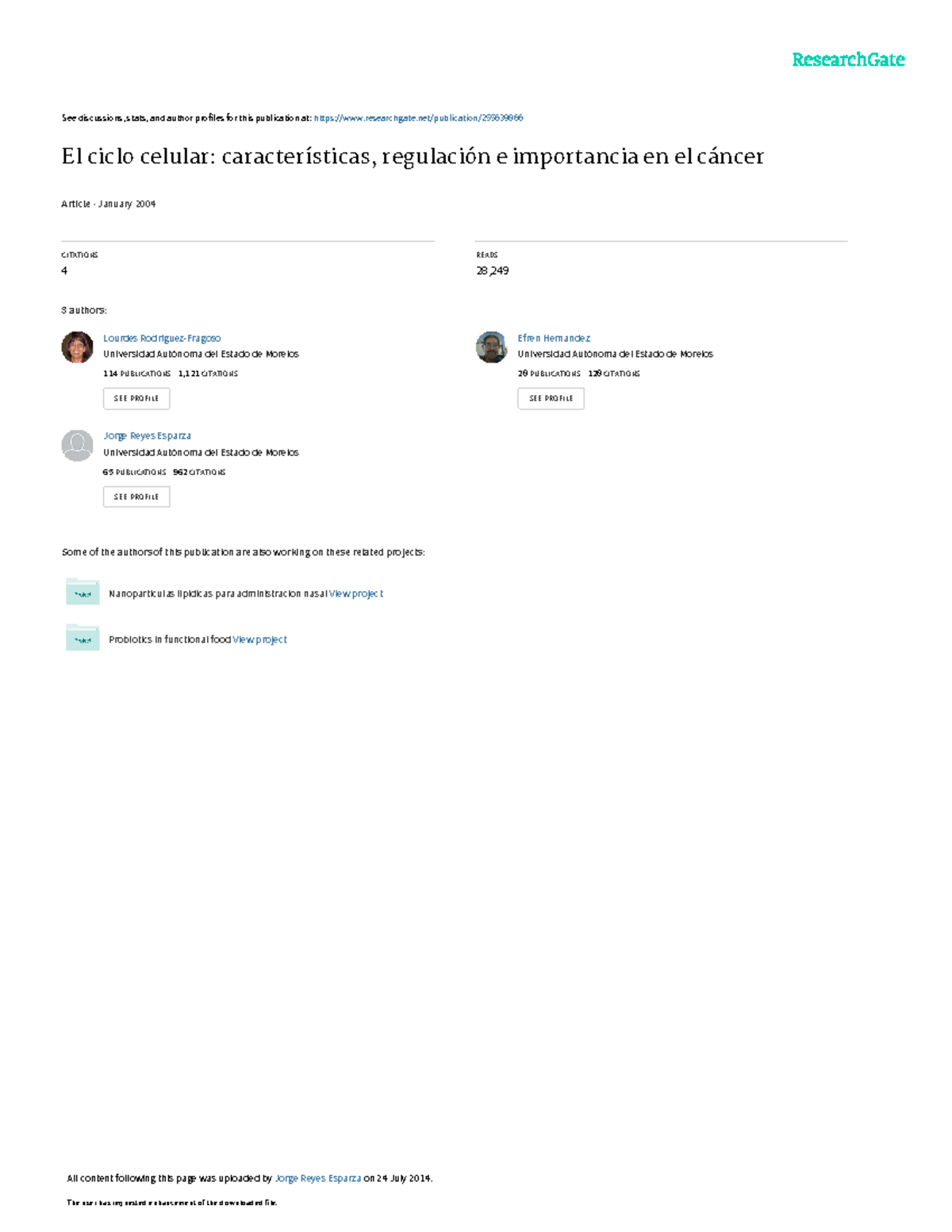 El ciclo celular caracteristicas regulacion e impo - See discussions ...