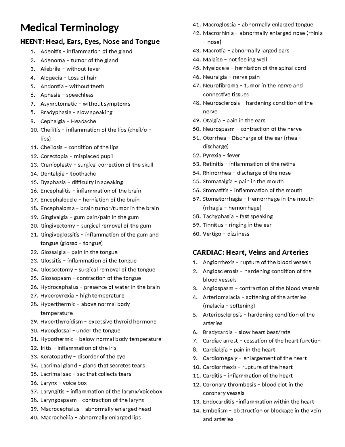 Medical-Terminology-Notes - Medical Terminology HEENT: Head, Ears, Eyes ...