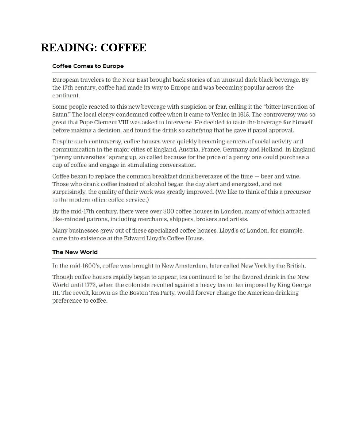 Reading - Coffee - Key Reading 2 - READING: COFFEE - Studocu