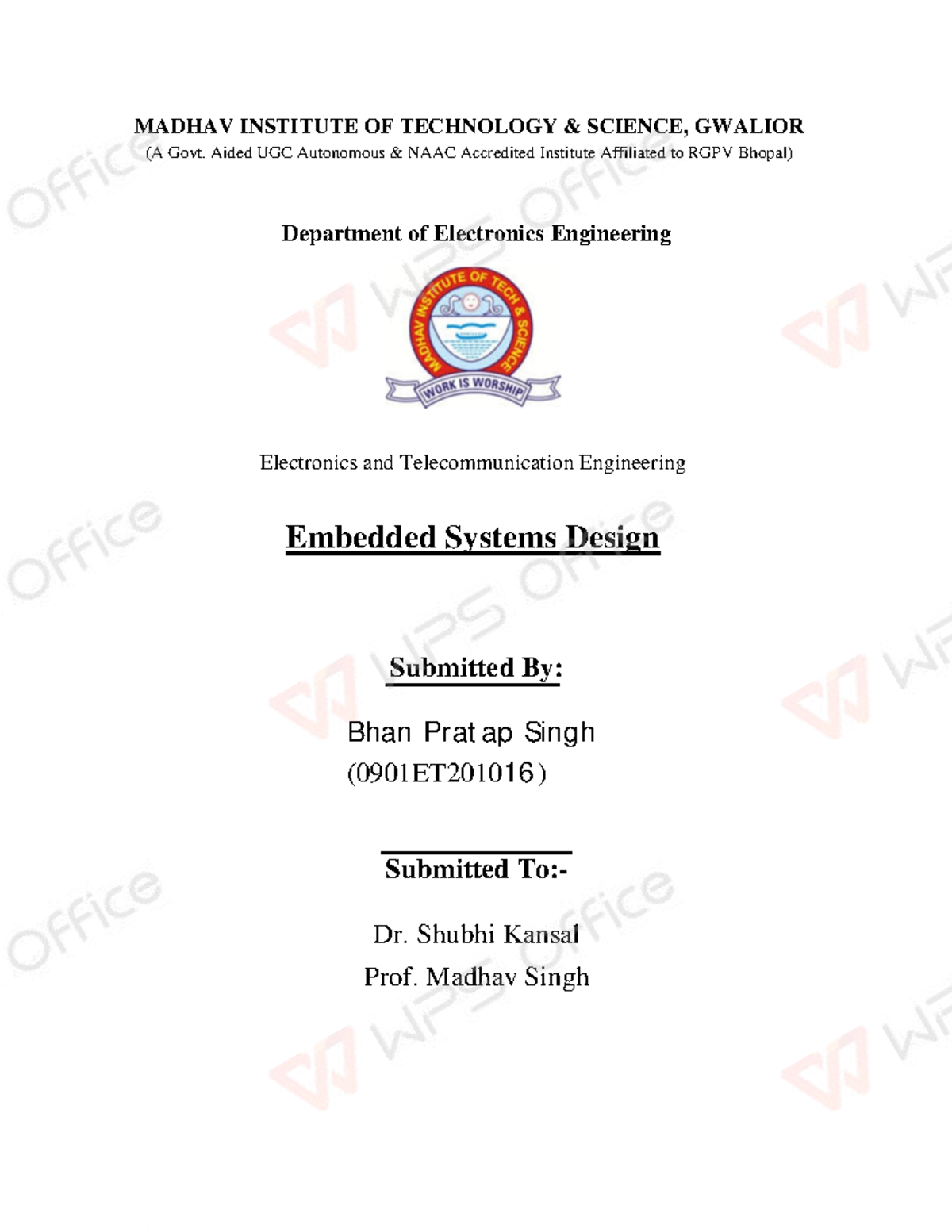 Embedded system ( Bhanpratap ET 16 ) - MADHAV INSTITUTE OF TECHNOLOGY ...