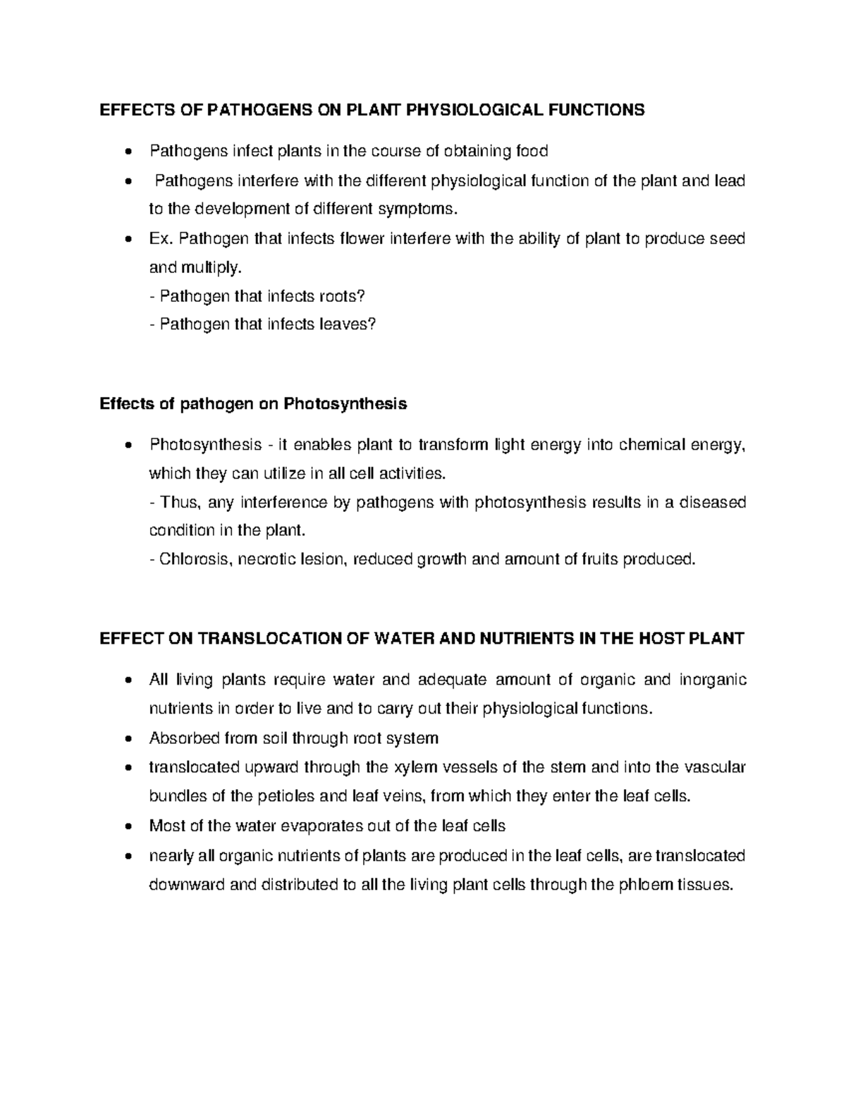 Lecture 6 Effects OF Pathogens ON Plant Physiological Functions 2 - EFFECTS OF PATHOGENS ON ...