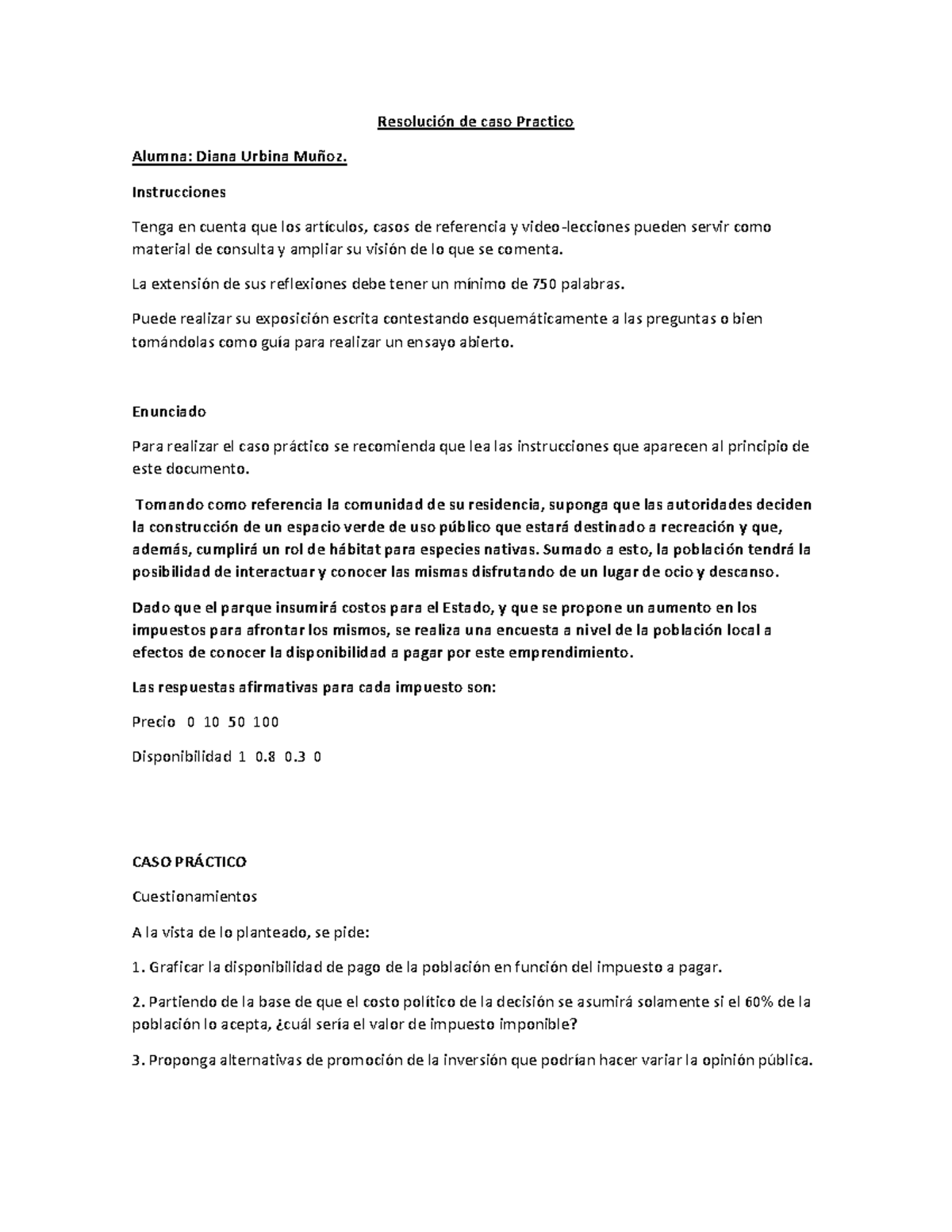 Caso Practico Economia Y Medio Ambiente Diana Pdf Resolución De Caso