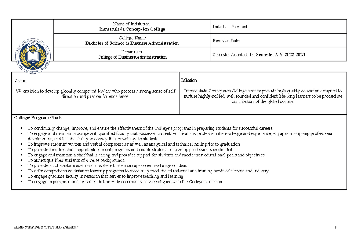 AOM-updated-Syllabus - Name of Institution Immaculada Concepcion ...
