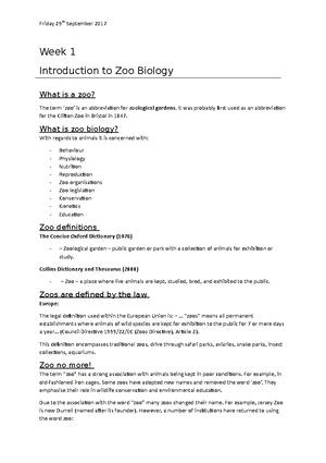 Week 29 - Zoo and Conservation - Week 29 Introduction to Zoo Biology ...