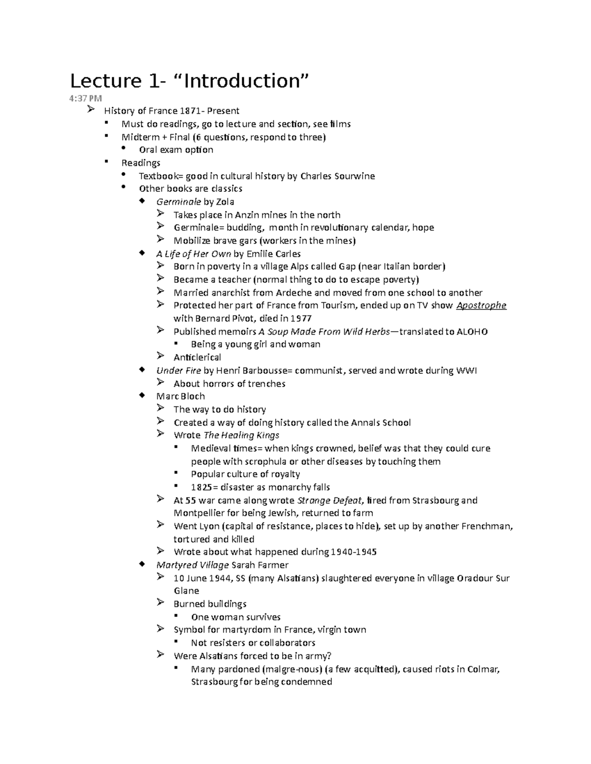 Lecture 1 - Lecture 1- “Introduction” 4:37 PM History of France 1871 ...