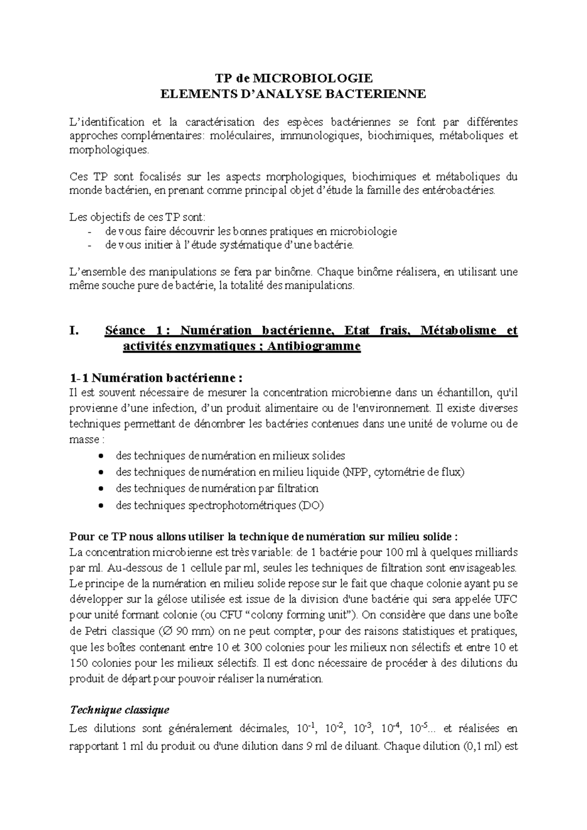 Polycopié TP bacterio L2 Biologie des Microorganismes 2023 - TP de MICROBIOLOGIE ELEMENTS D ...