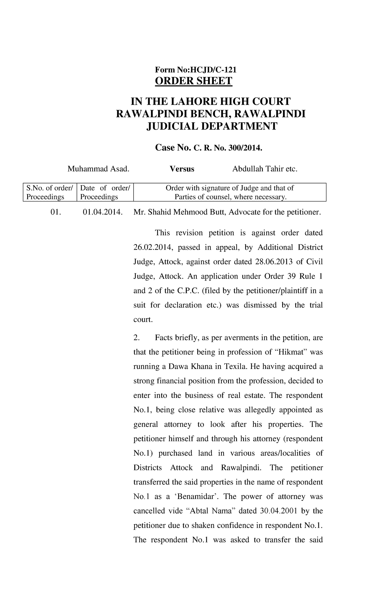 2014 LHC1911 - Case law - Form No:HCJD/C- ORDER SHEET IN THE LAHORE ...