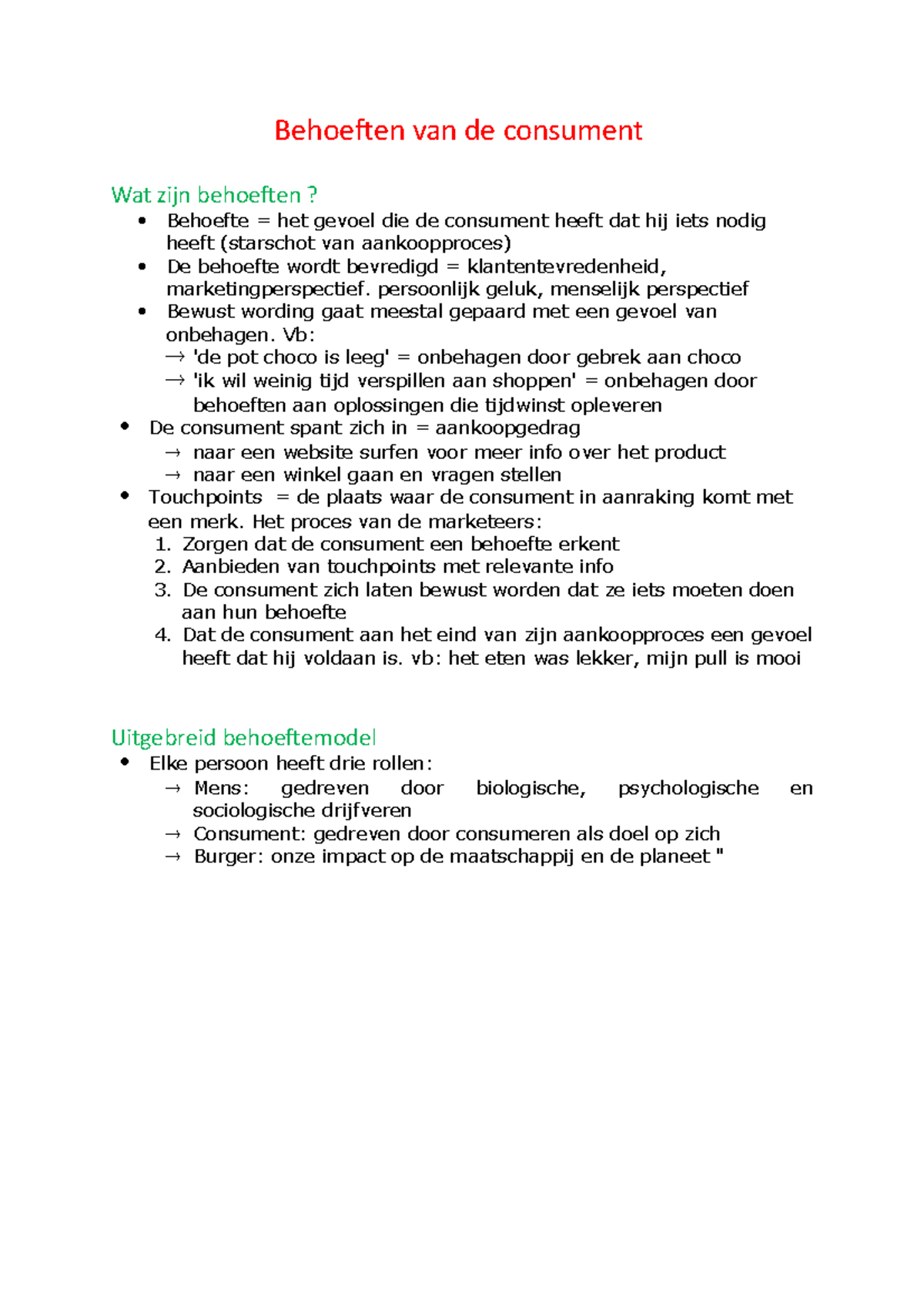 H3-Behoeften van de consument - Behoeften van de consument Wat zijn ...