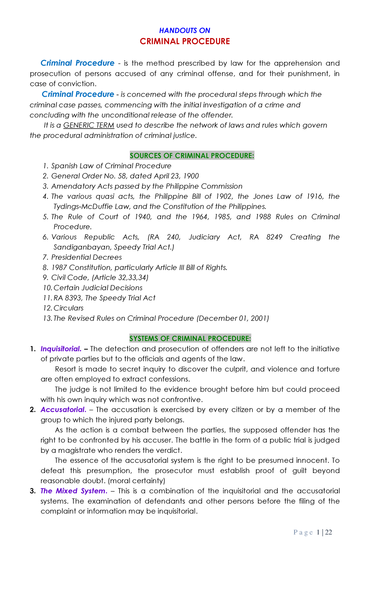 624886983 Criminal Procedure With Highlights Handout - HANDOUTS ON ...