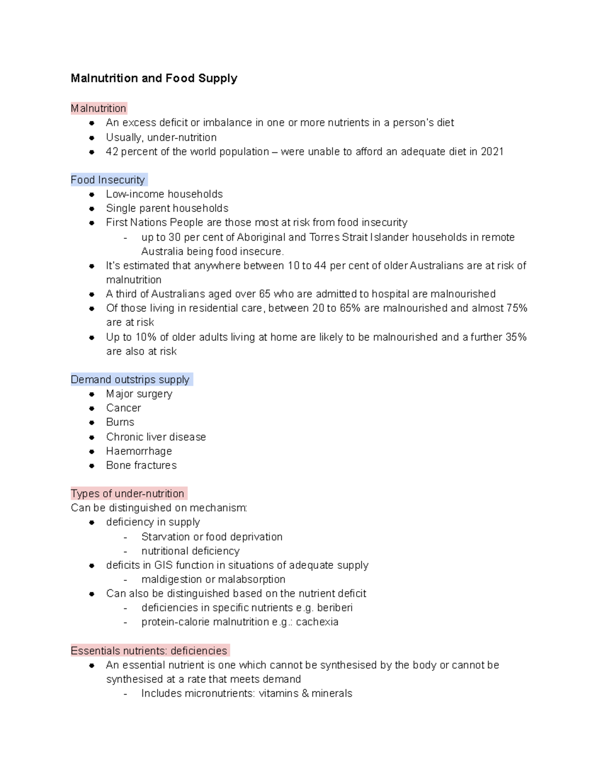 Malnutrition and Food Supply - Malnutrition and Food Supply ...