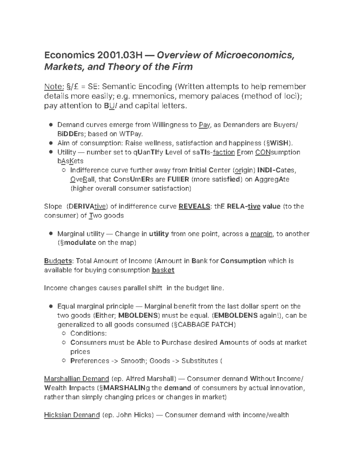 Economics 2001 .03H — Overview of Microeconomics, Markets, and Theory ...