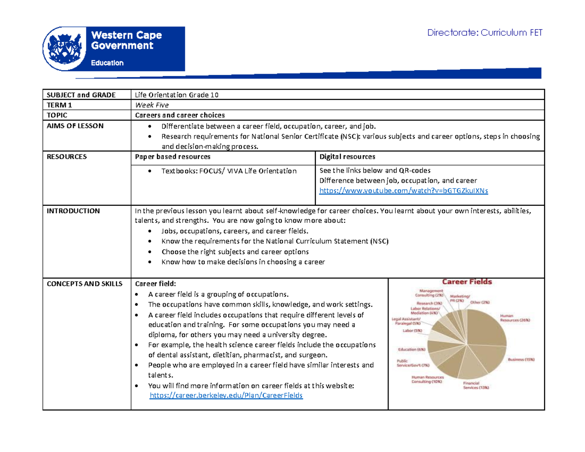 Life Orientation Grade 10 Term 1 Week 5 2021 - Directorate: Curriculum ...