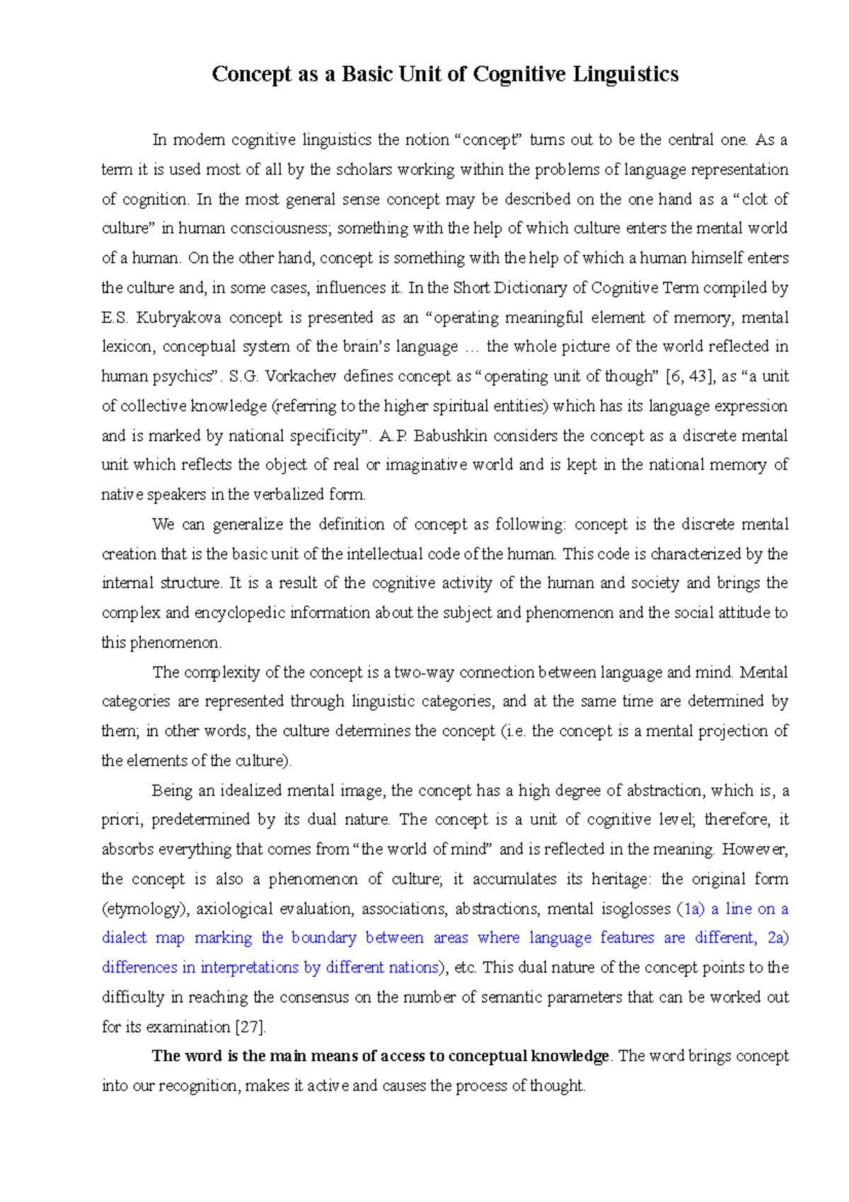 Concept as a Basic Unit of Cognitive Linguistics - As a term it is used ...