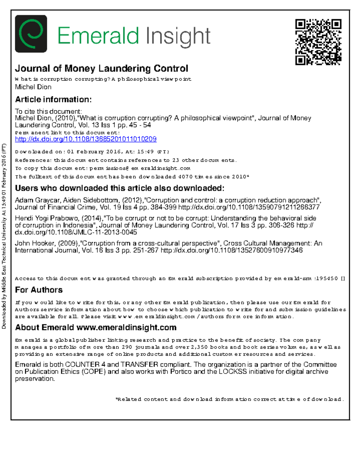 What is corruption corrupting - Journal of Money Laundering Control ...