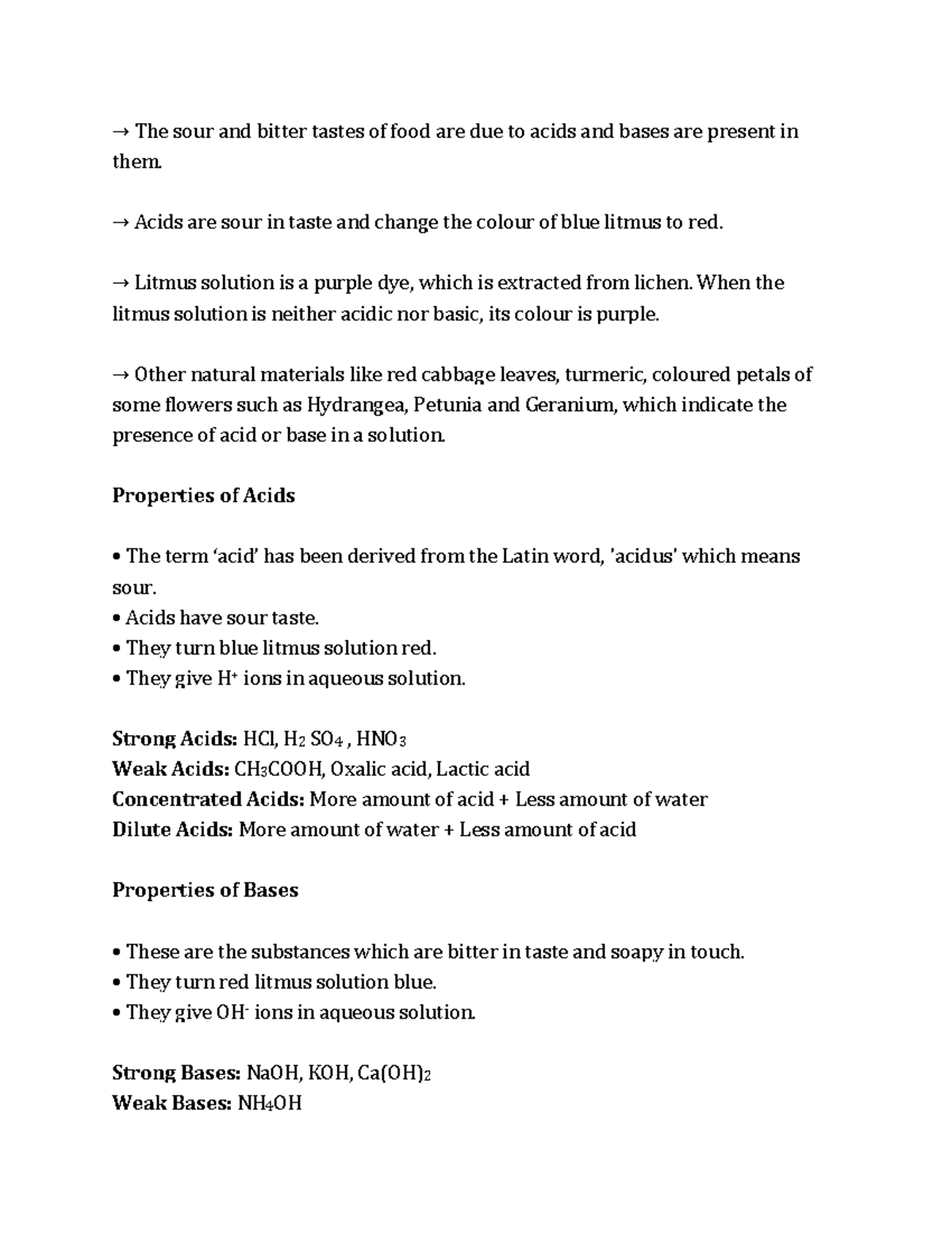 Acids, Bases and Salts - → The sour and bitter tastes of food are due ...