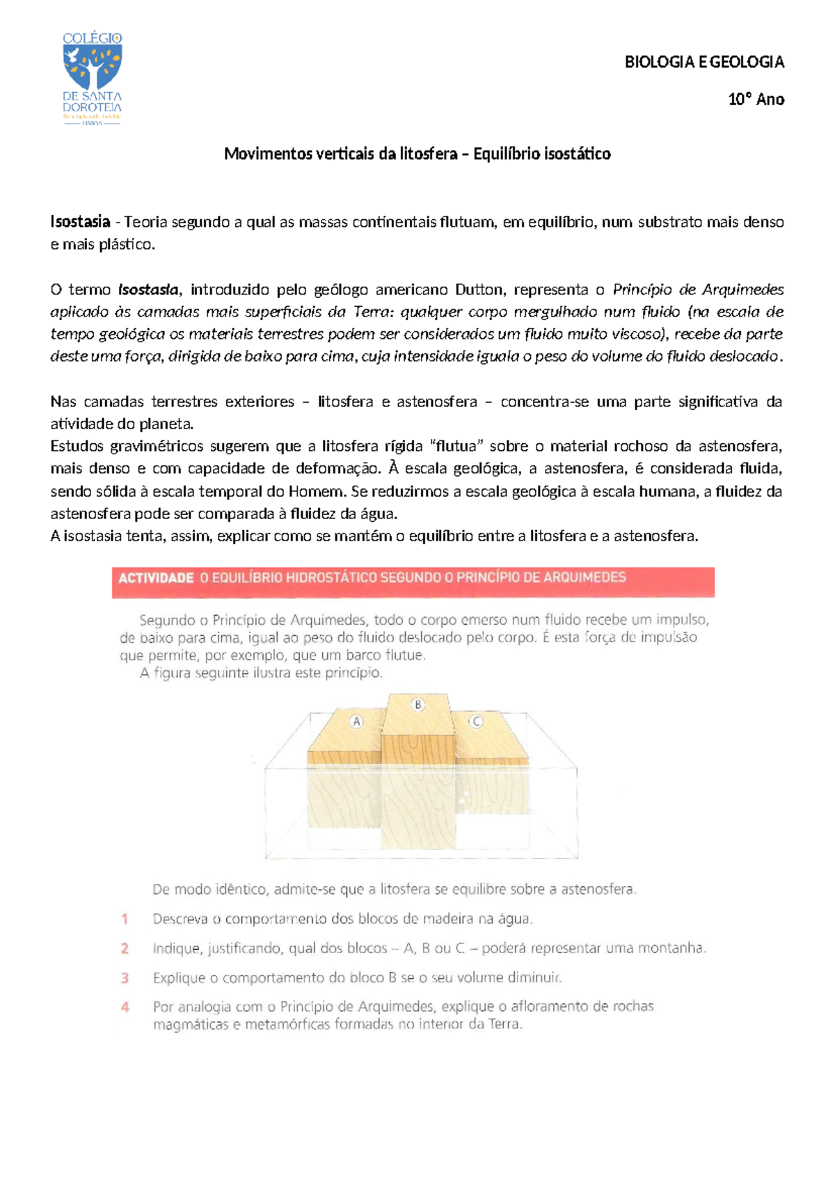 19 Isostasia - BIOLOGIA E GEOLOGIA 10º Ano Movimentos verticais da ...
