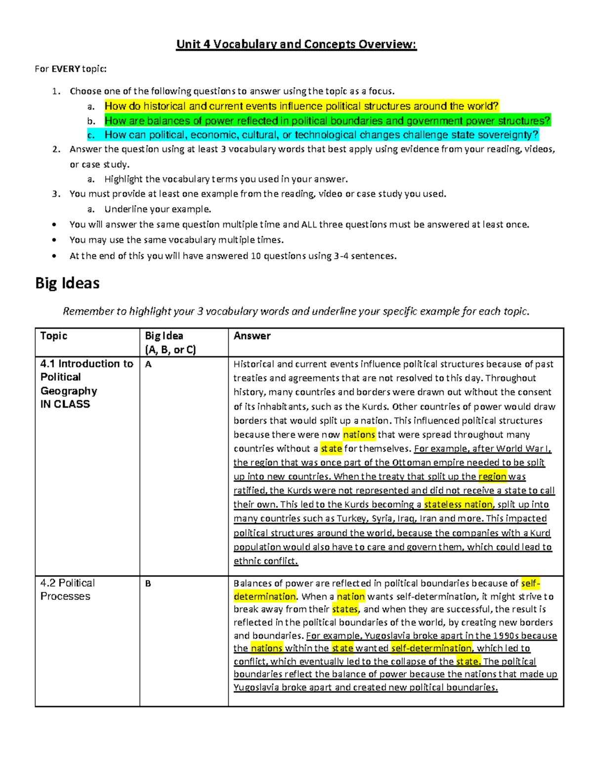 Unit 4 Vocab and Concept Overview - Unit 4 Vocabulary and Concepts ...