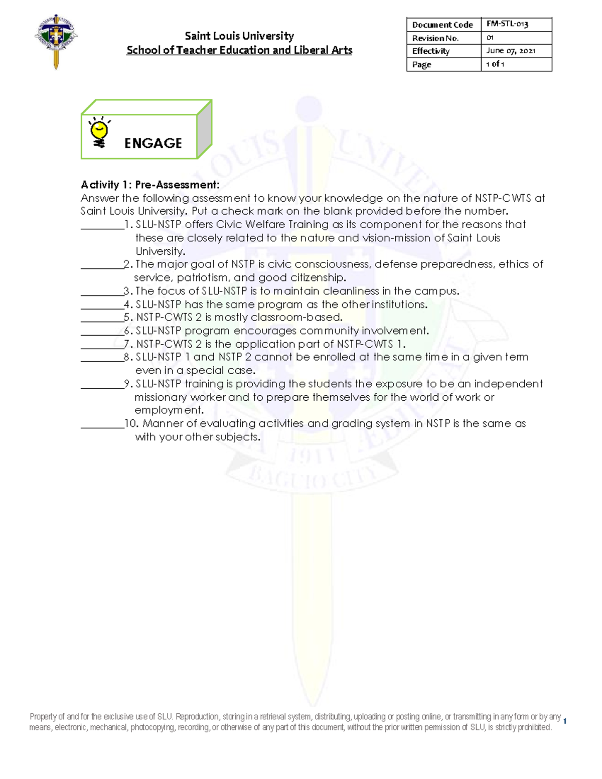 Module 1-Engage - this is awesoem - Property of and for the exclusive ...