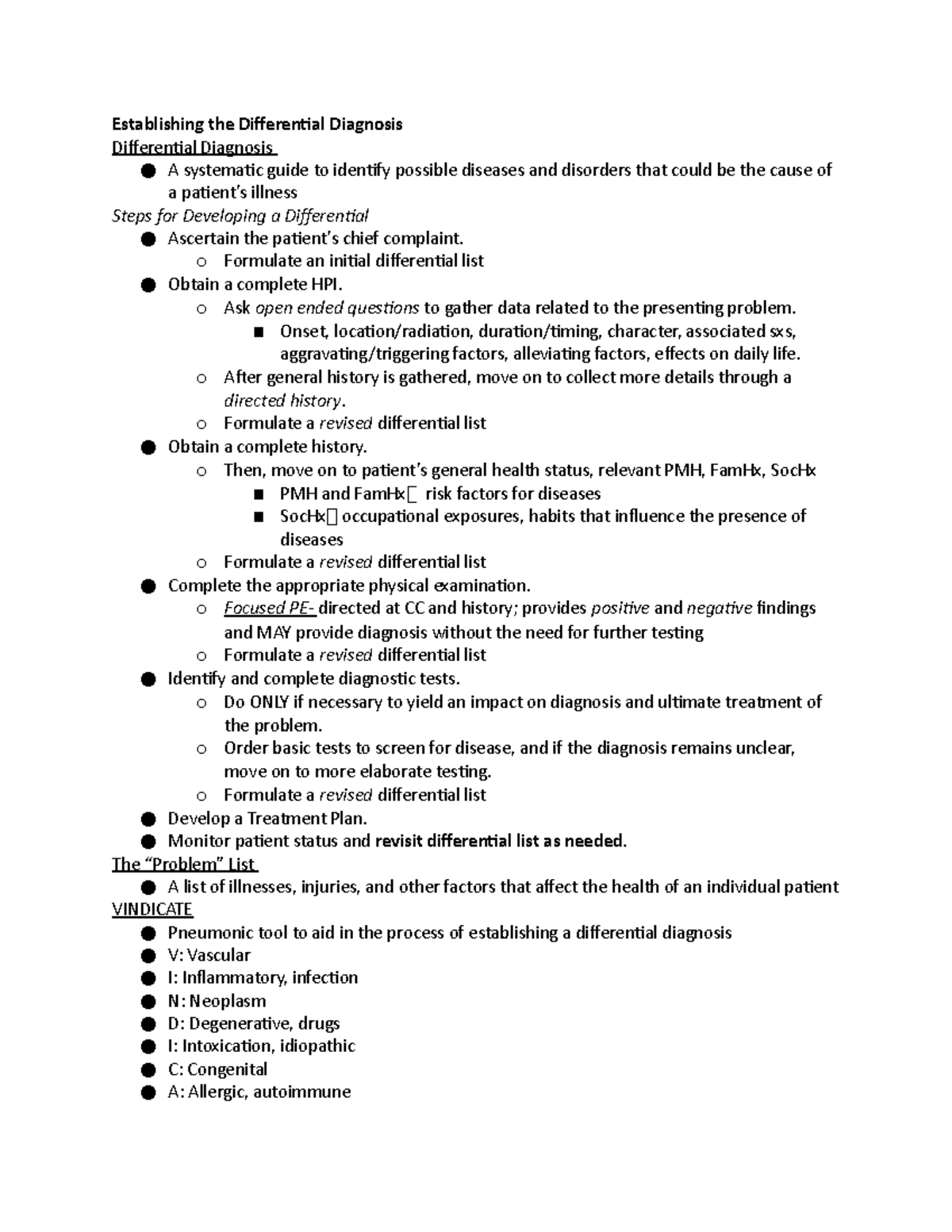 Differential Diagnosis - Establishing the Differential Diagnosis ...