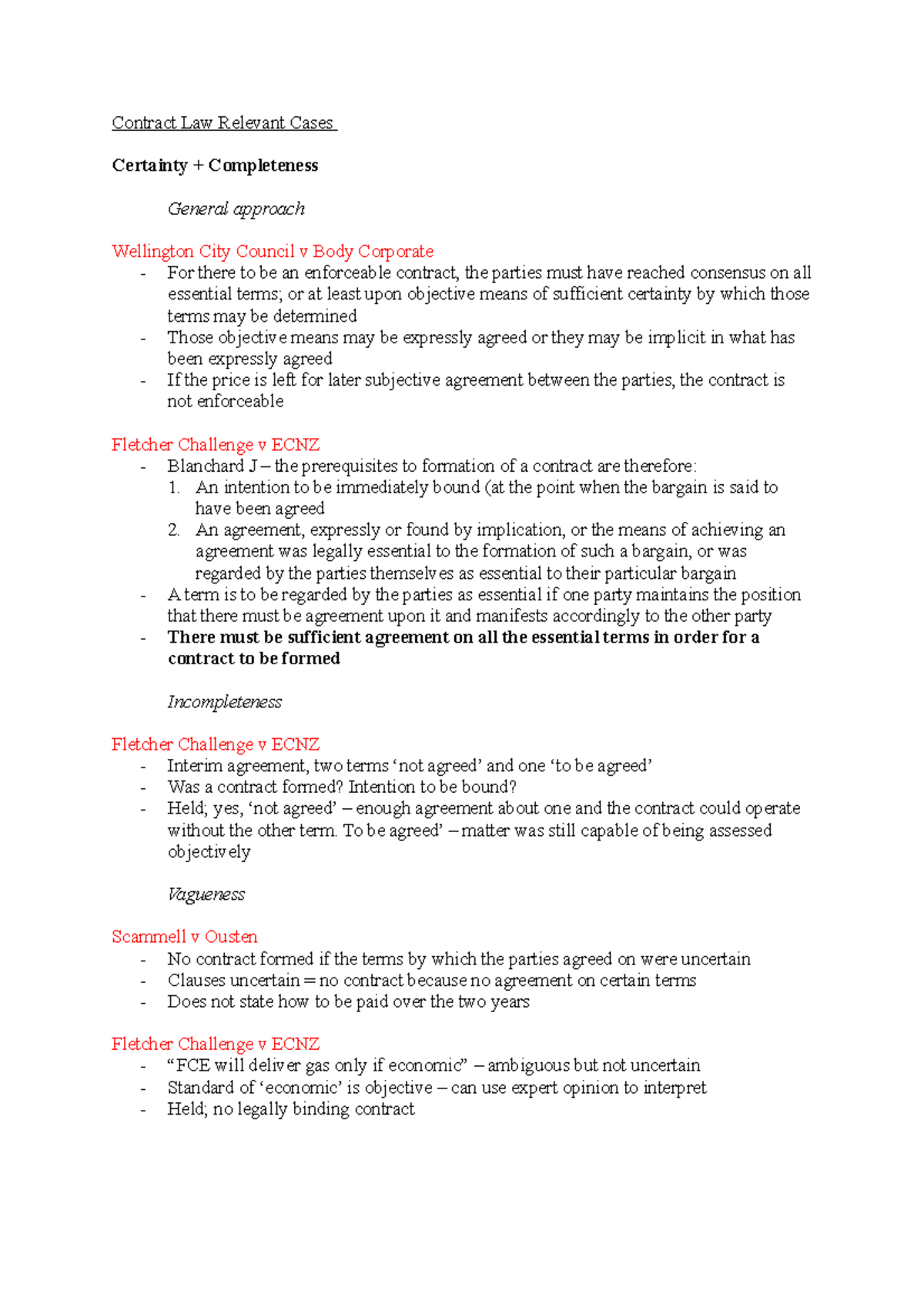 Certainty + Completeness - Contract Law Relevant Cases Certainty ...