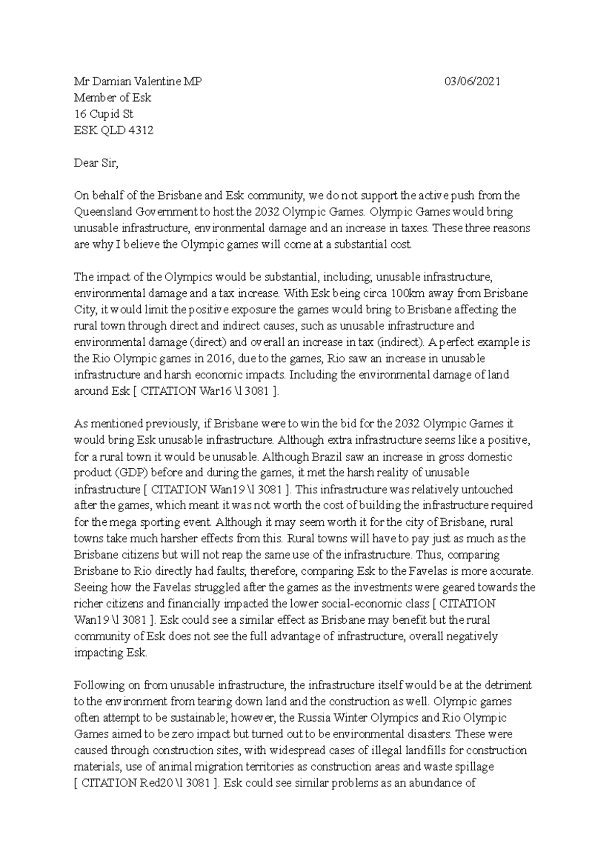 2018THS - Lobbying Letter Against - Mr Damian Valentine MP 03/06 ...