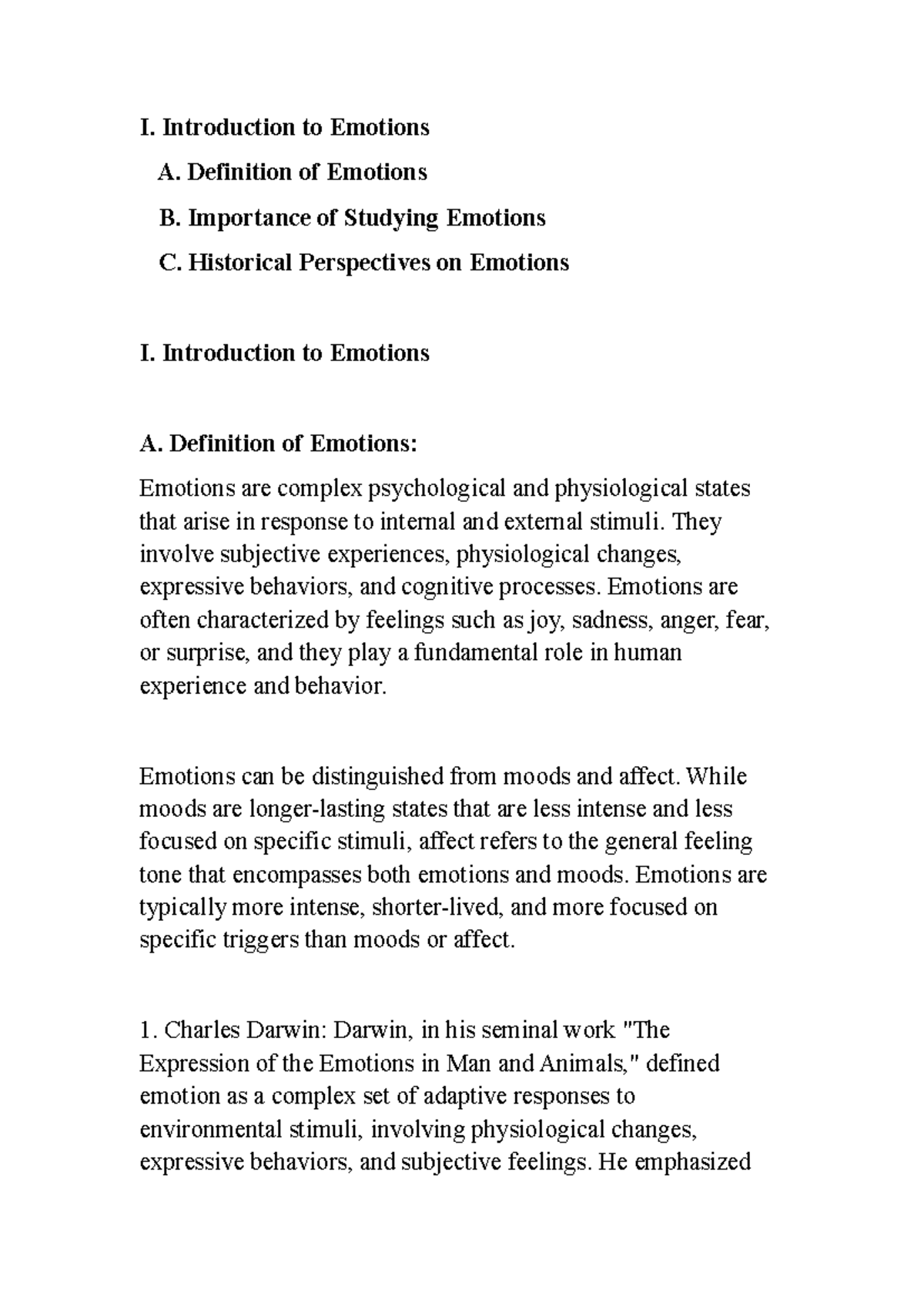 Document 1 - materials on the topic emotions. - I. Introduction to ...