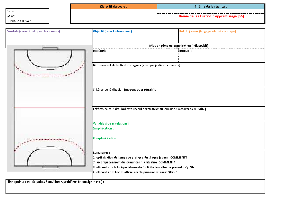 Fiche SA en handball - oui - Durée de la SA : Constats ...