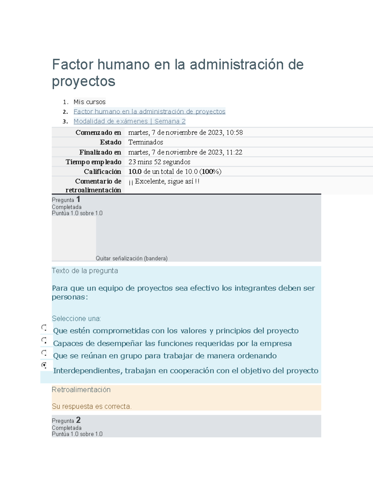 Factor humano en la administración de proyectos semana 2 - Factor humano en la administración de ...