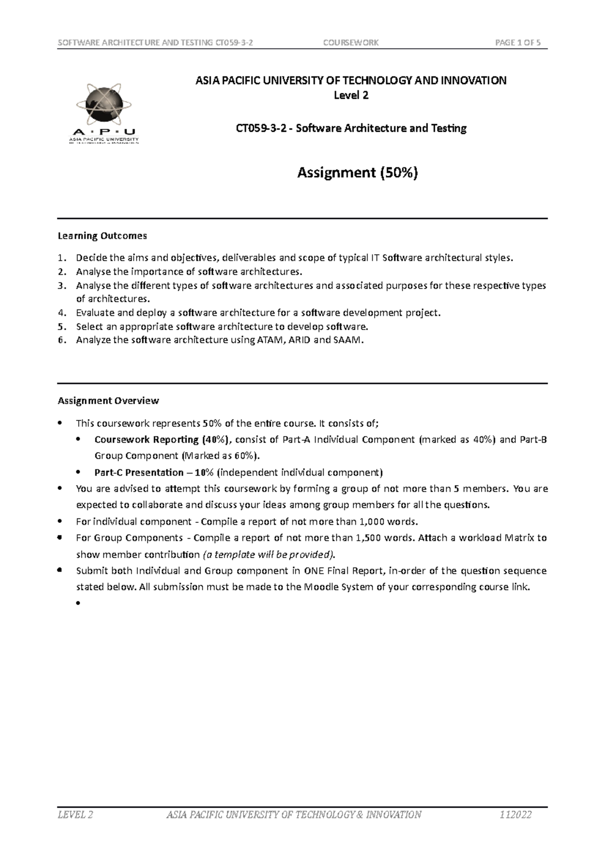 2. SAT Assignment - ASIA PACIFIC UNIVERSITY OF TECHNOLOGY AND INNOVATION Level 2 CT059-3-2 ...
