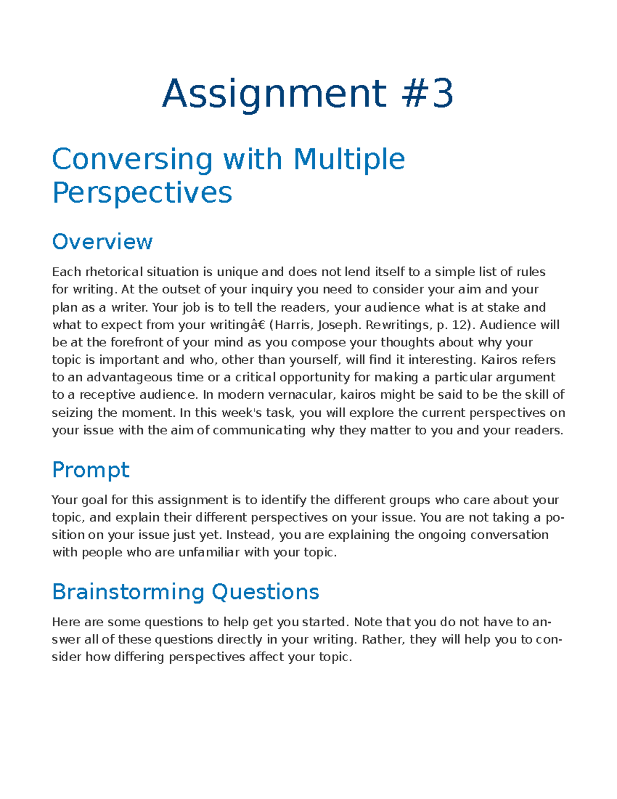 Assignment 3 Multiple Perspectives - Assignment #3 Conversing with ...