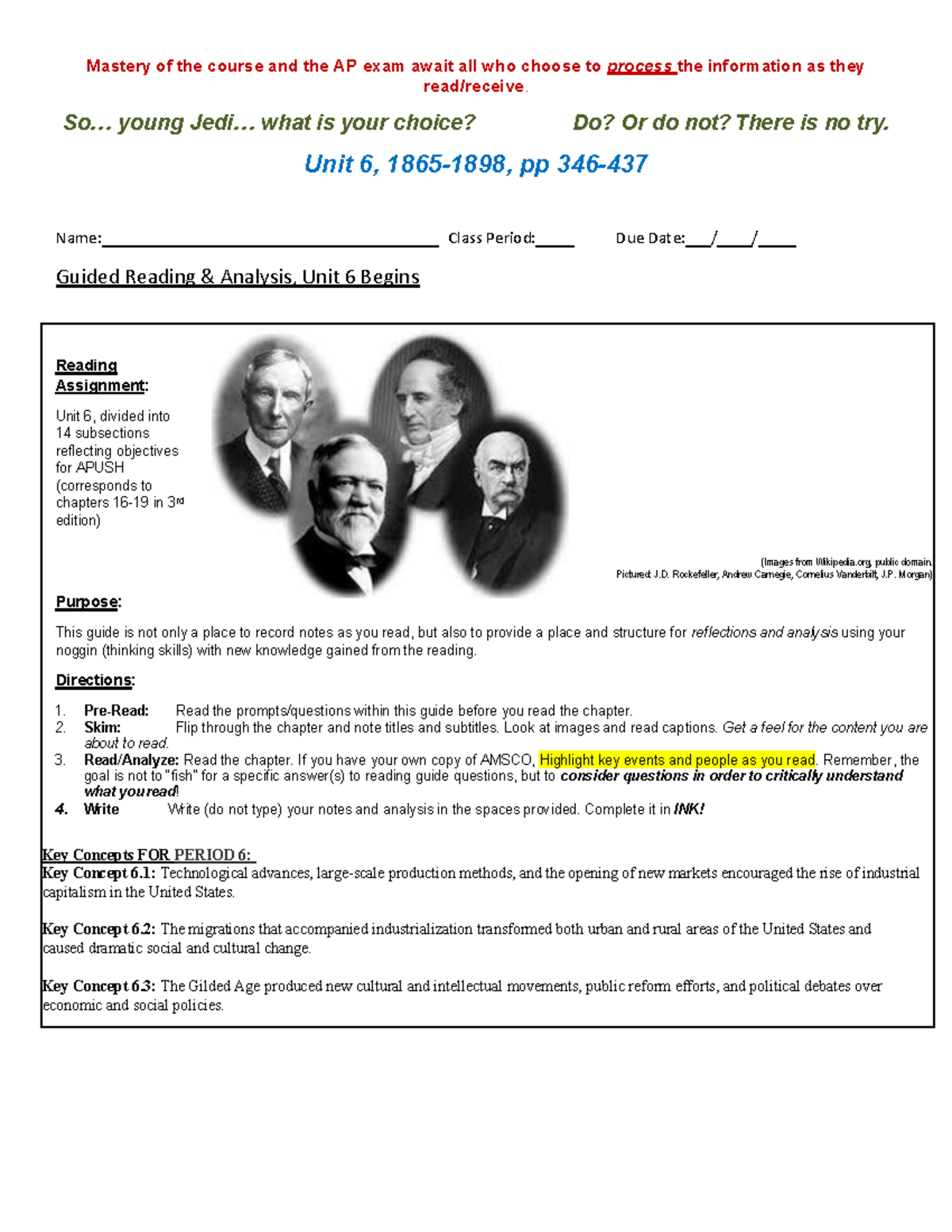 Amsco 2020 Unit 6 Guided Reading - Mastery of the course and the AP ...