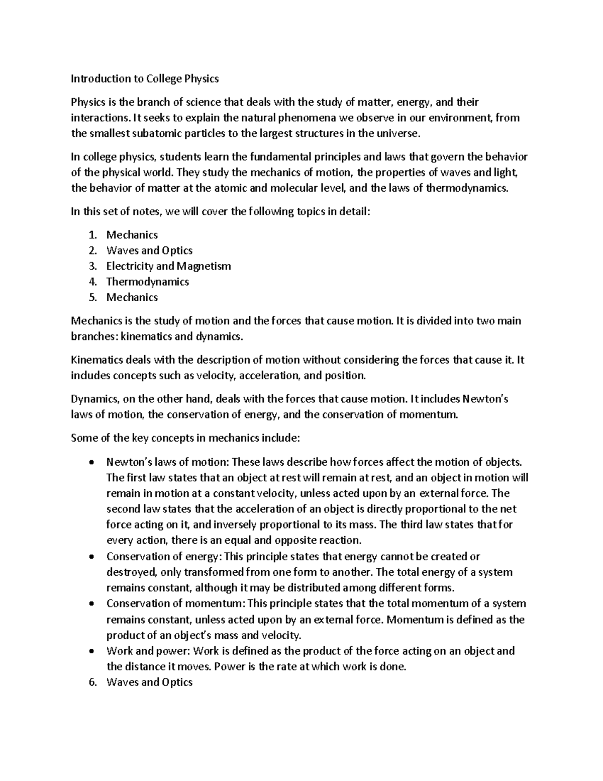 Physics - Introduction to College Physics Physics is the branch of ...