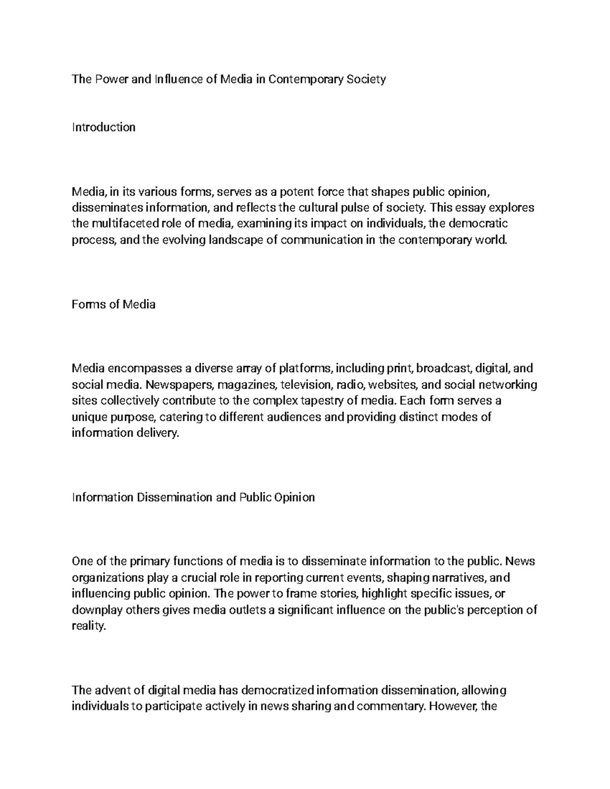 The Power and Influence of Media in Contemporary Society - The Power ...