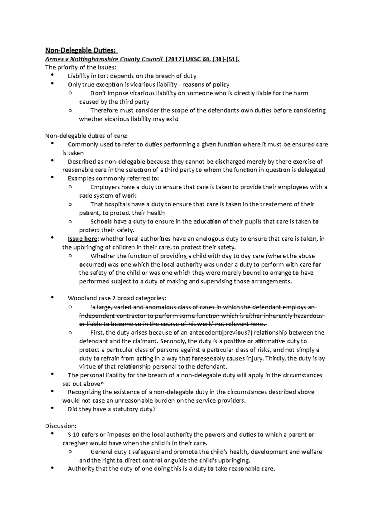 Non Delegable Duties - Summary The Law of Torts - Non-Delegable Duties ...