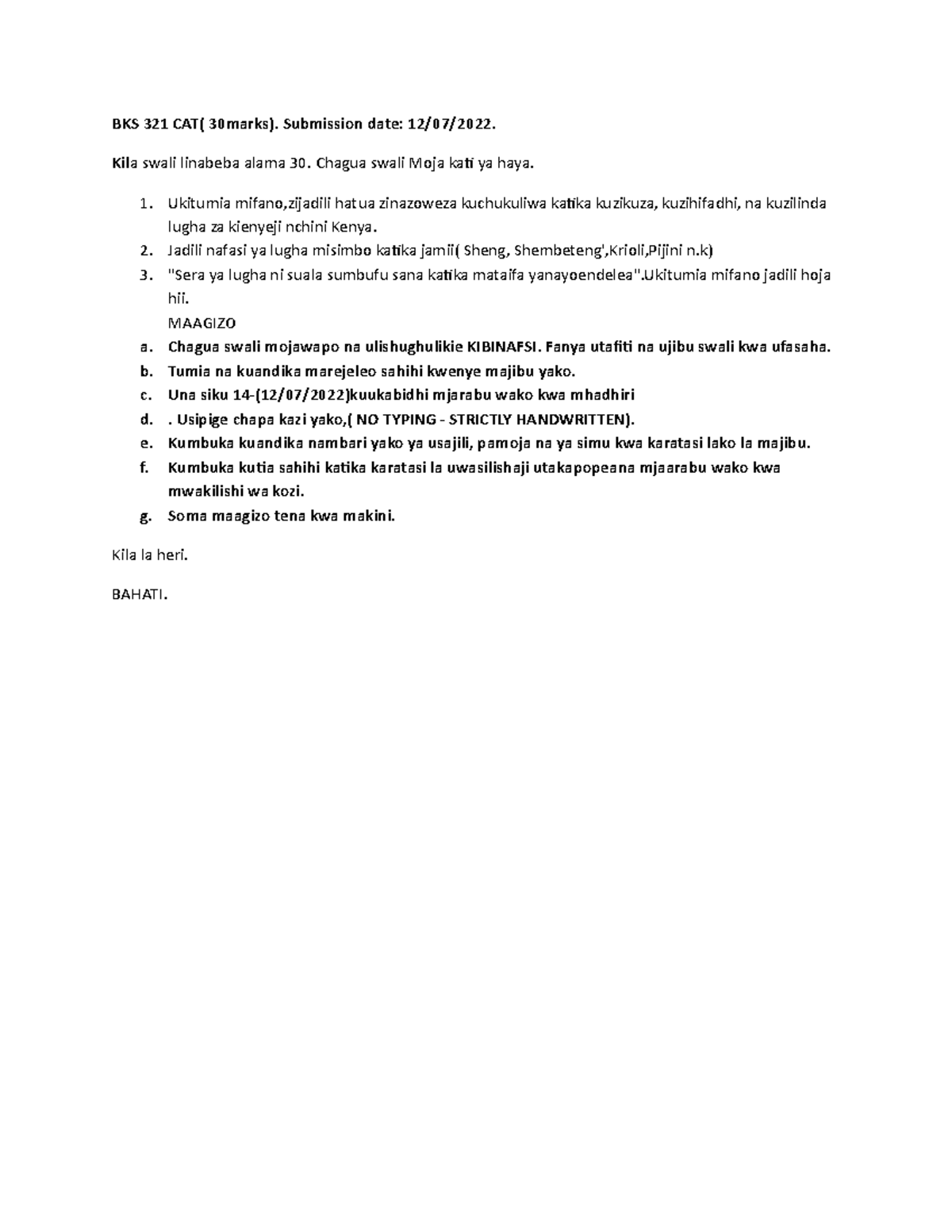 BKS 321 CAT - Very nice notes for fasihi - BKS 321 CAT( 30marks ...