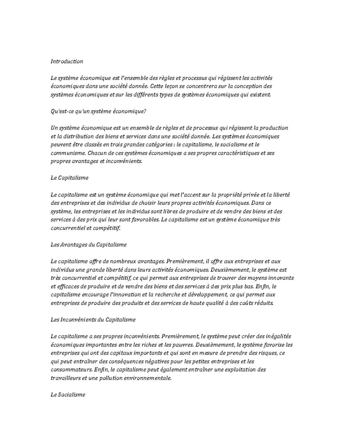 Economic Systems Design Study Notes - Introduction Le système ...