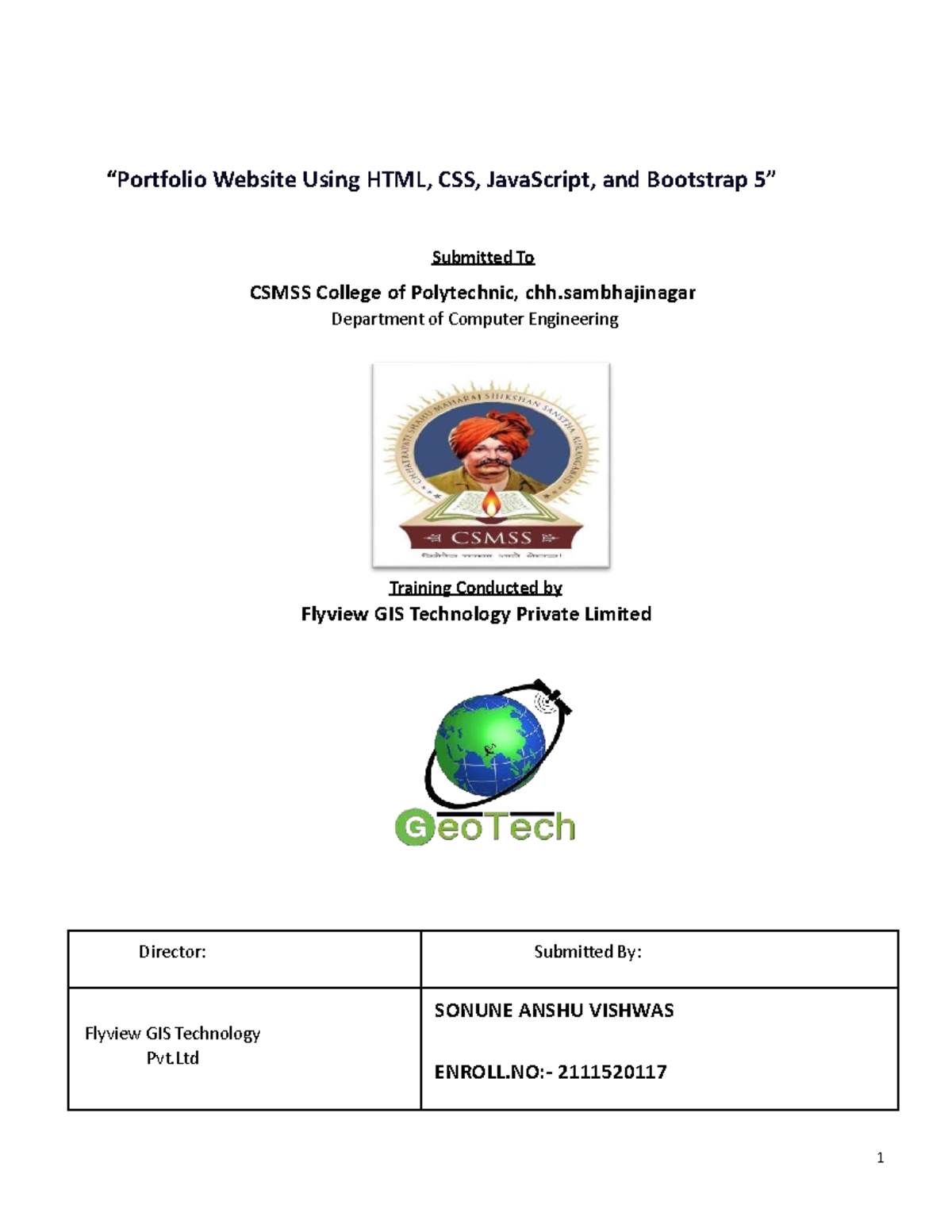 Anshu internship report 1-1 - 1 “Portfolio Website Using HTML, CSS, JavaScript, and Bootstrap 5 ...