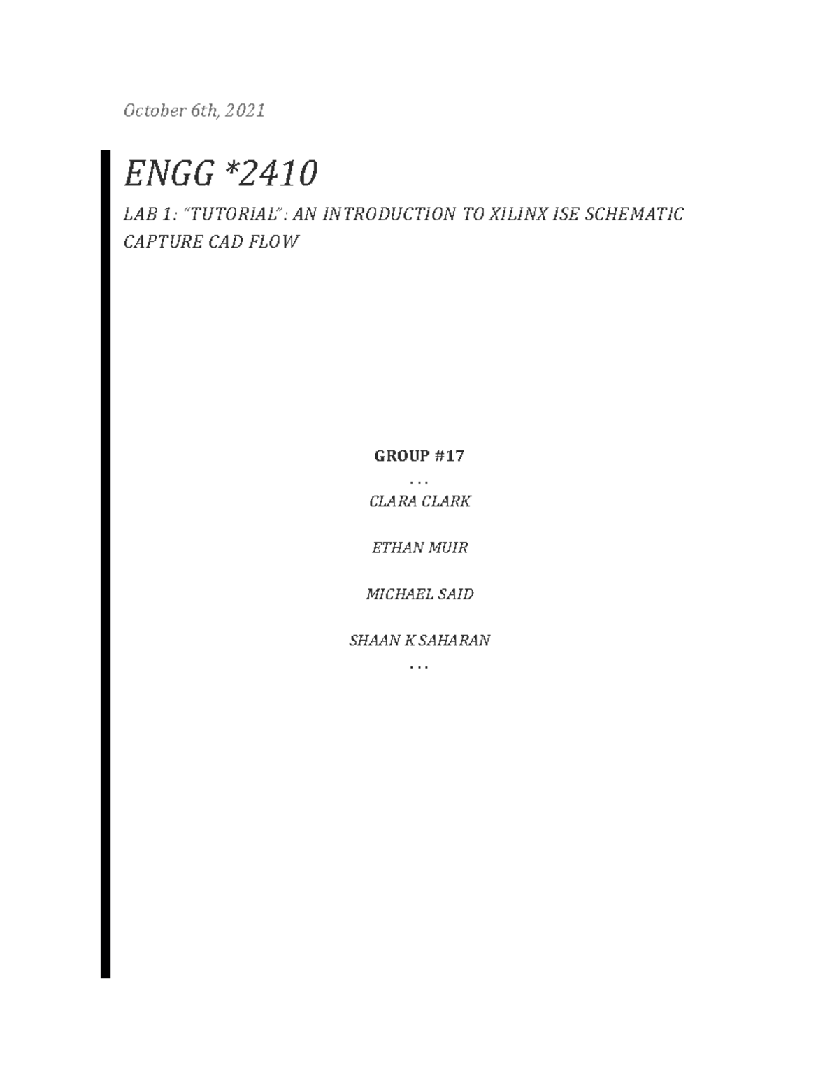 ENGG2410 F21 LAB1 Section(Wed) Group#17 Final Report - October 6th, 2021 ENGG * LAB 1: “TUTORIAL ...