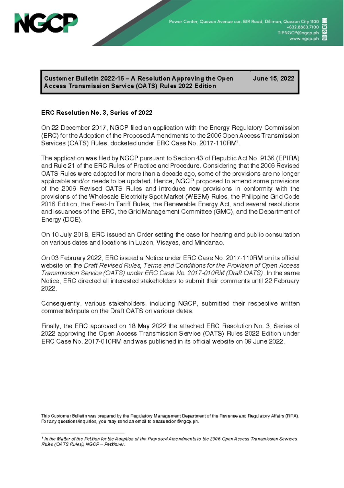 Customer Bulletin No-2022-06-23-08-49-10. 2022-16 - Customer Bulletin ...