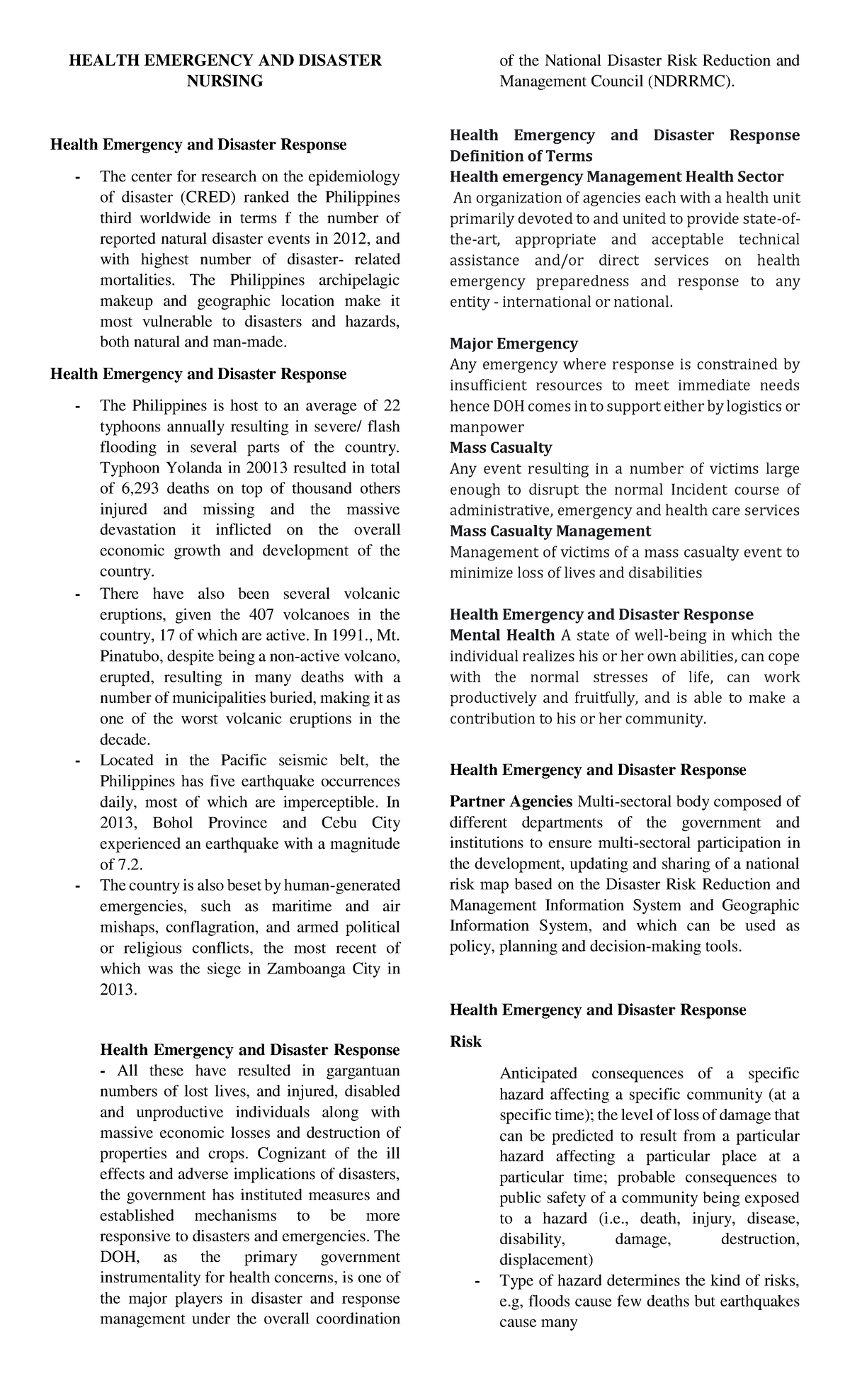 Health- Emergency - HEALTH EMERGENCY AND DISASTER NURSING Health ...