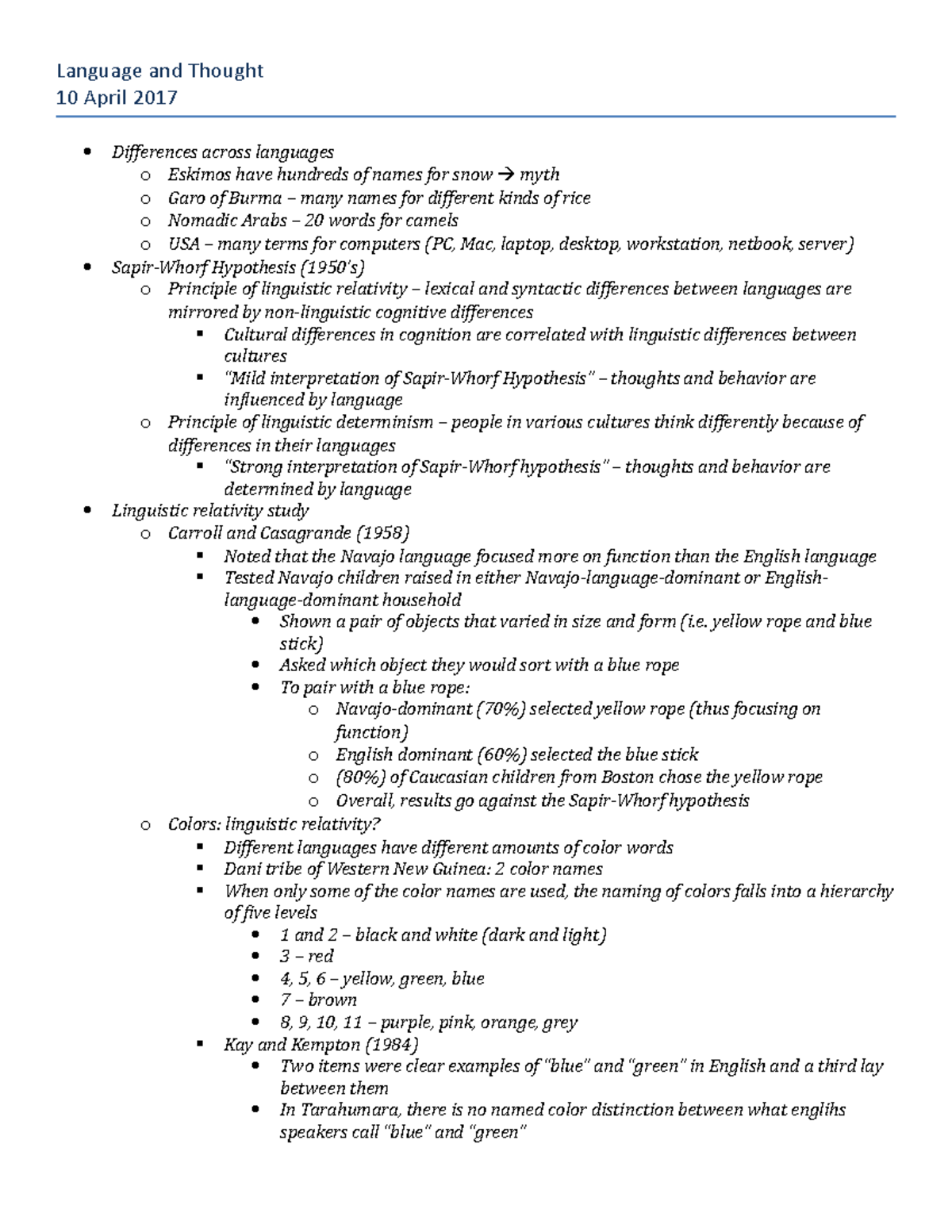 30 - Language and Thought - Language and Thought 10 April 2017 ...