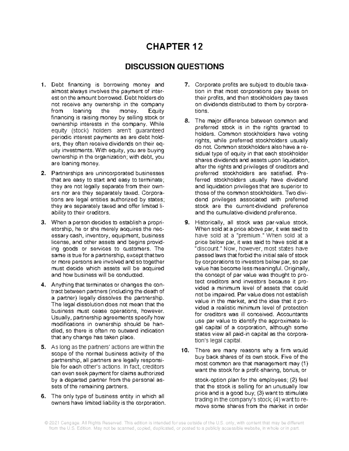 Chapter 12 - the answer for the practice - © 2021 Cengage. All Rights ...