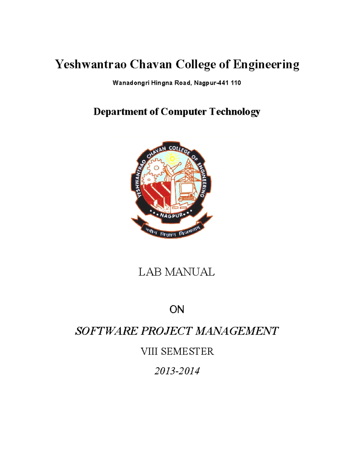 SPM Lab Manual - Yeshwantrao Chavan College of Engineering Wanadongri ...