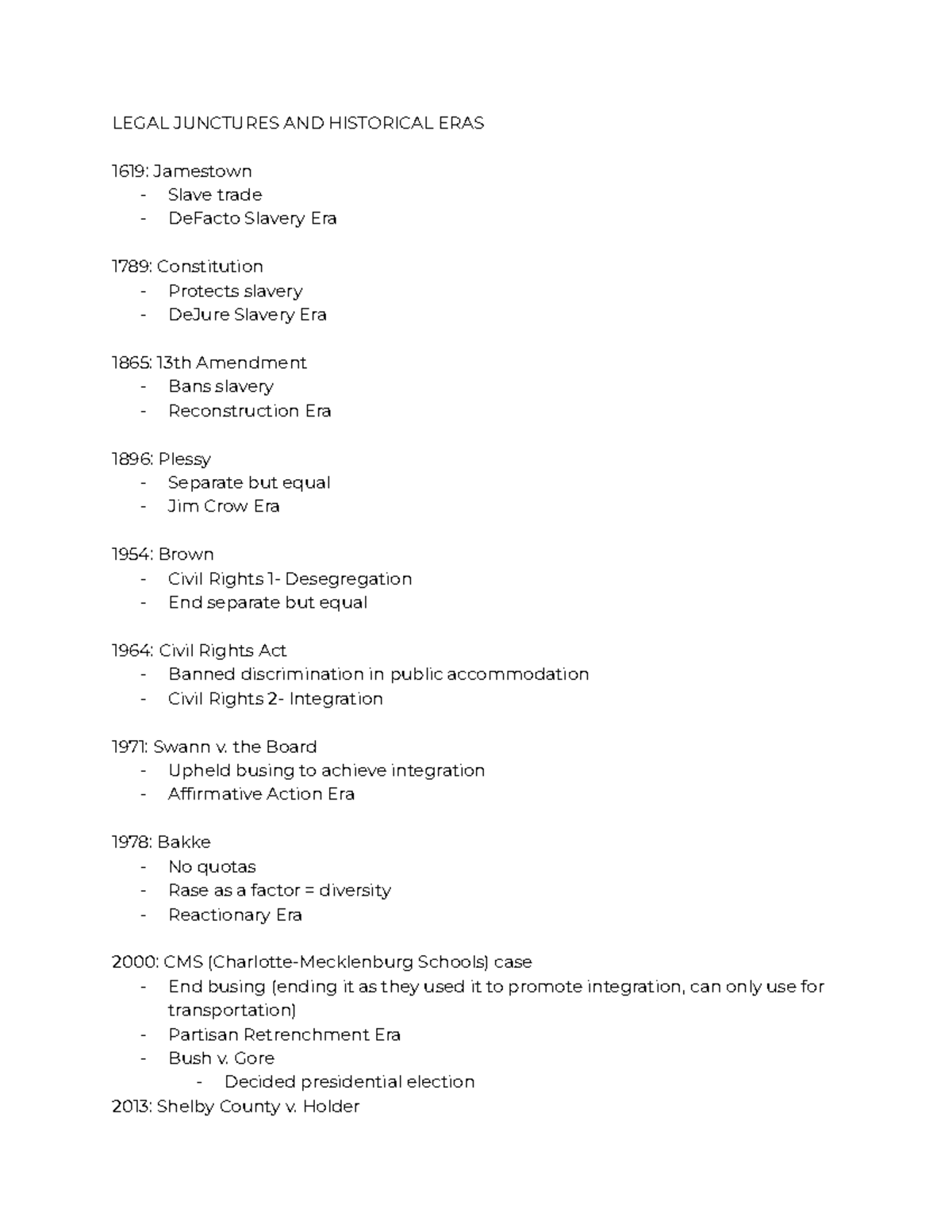 DIS Notes 12 7 - LEGAL JUNCTURES AND HISTORICAL ERAS 1619: Jamestown ...