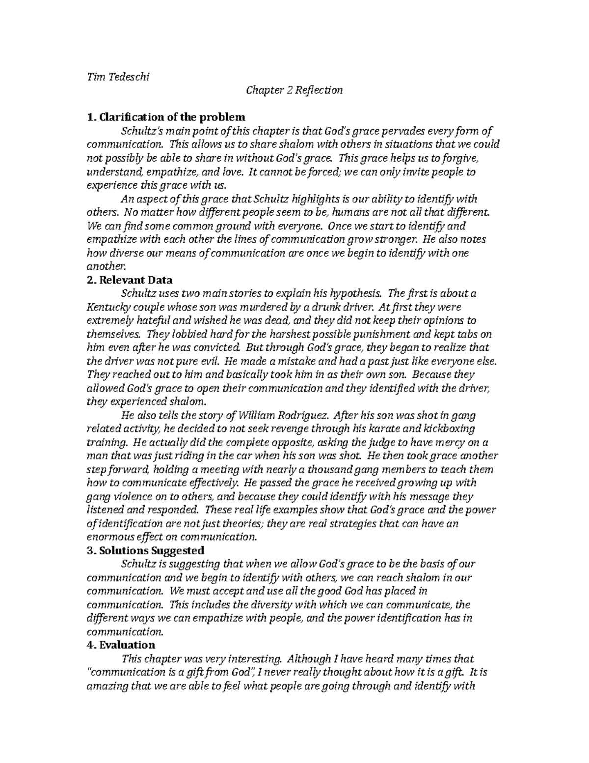 Chapter 2 Reflection - Tim Tedeschi Chapter 2 Reflection Clarification ...