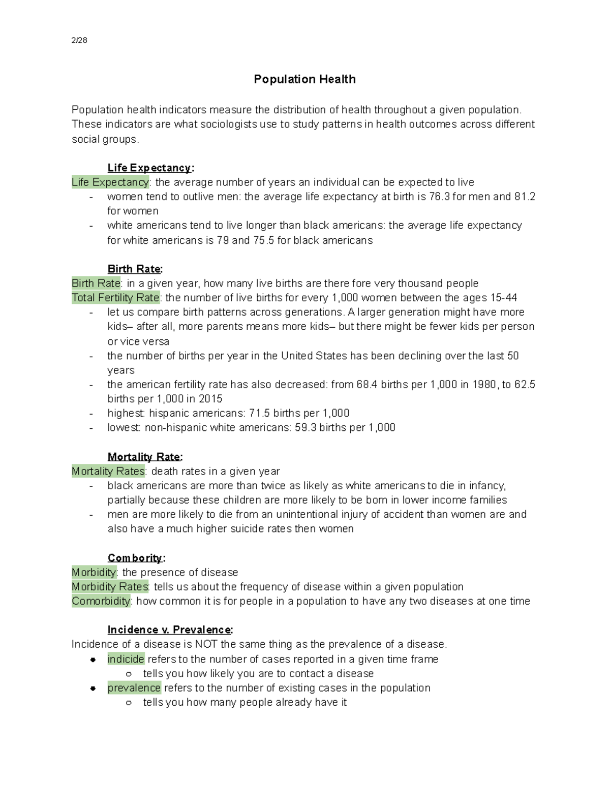 Population Health lecture notes - 2/ Population Health Population ...