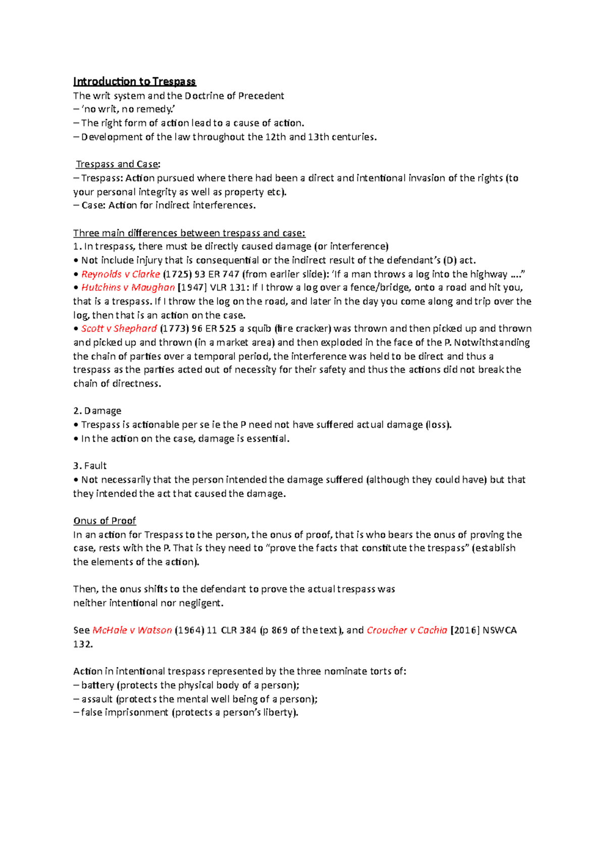 Introduction to Trespass 2021LAW - Introduction to Trespass The writ ...