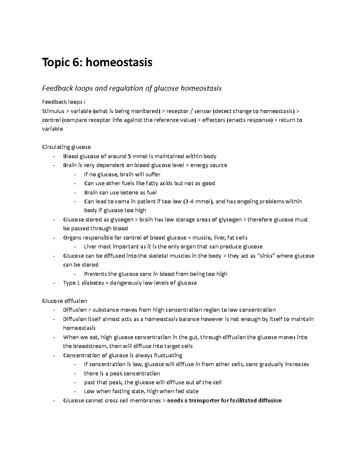 Biol1008 topic 6 notes - Topic 6: homeostasis Feedback loops and ...